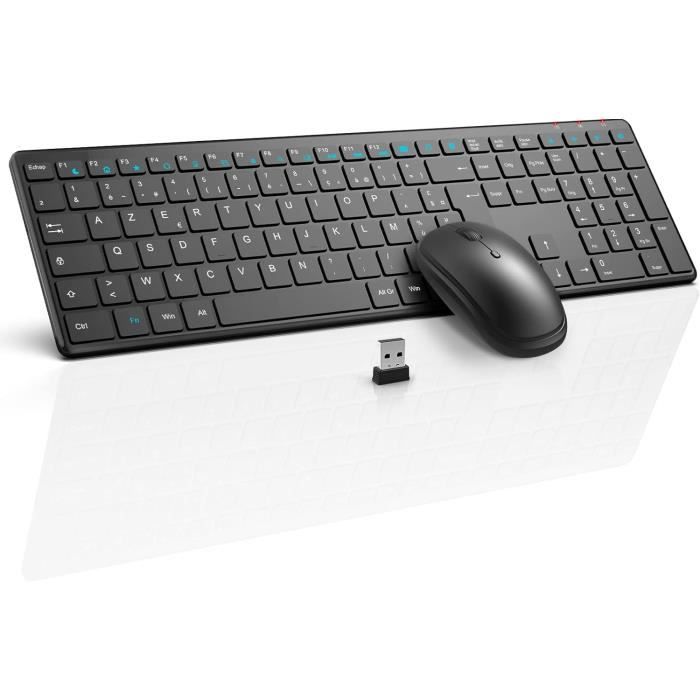 Clavier Souris Sans Fil Combinés, 2,4Ghz Mince Silencieux Ensemble ...
