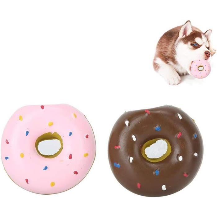 Lot de 2 jouets couineurs en latex pour chien en forme de donut à mâcher Jouet d'entraînement ...