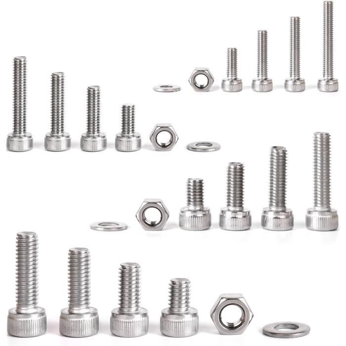 Kit 520PCS Vis Bouton Hexagonal M3 M4 M5 M6 Acier Inoxydable avec Écrou ...