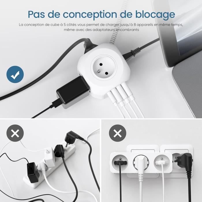 Cube Rallonge Multiprise 3M Avec 4 Prises Ac, 3 Usb Et 1 Type C ...