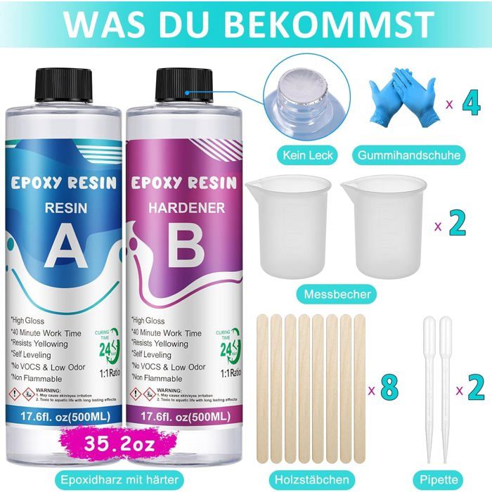 Résine Epoxy Transparente 2 parties 1000 ml, 1: 1 Ratio Revêtement ...