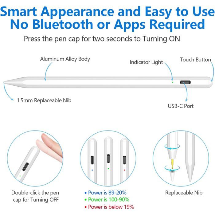 Stylet pour iPad - EDILIX - Détection d'inclinaison - Rejet de paume ...