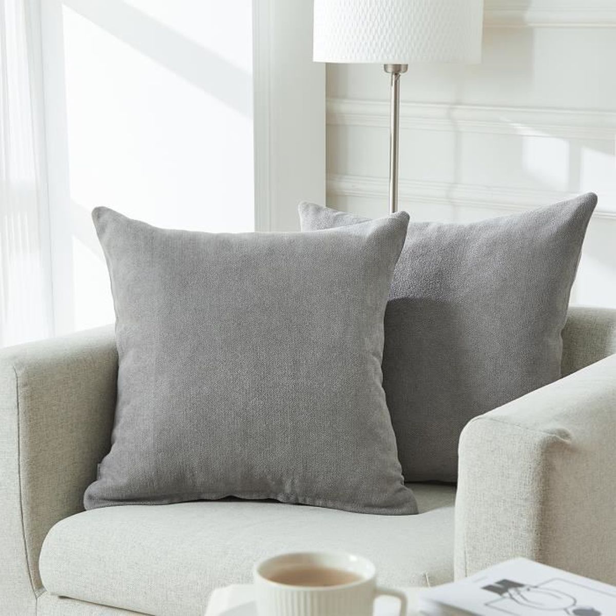 Topfinel Lot 2 Housse de Coussin Gris 60x60 cm pour Salon Canapé en ... Topfinel Lot 2 Housse de Coussin Gris 60x60 cm pour Salon Canapé en ...