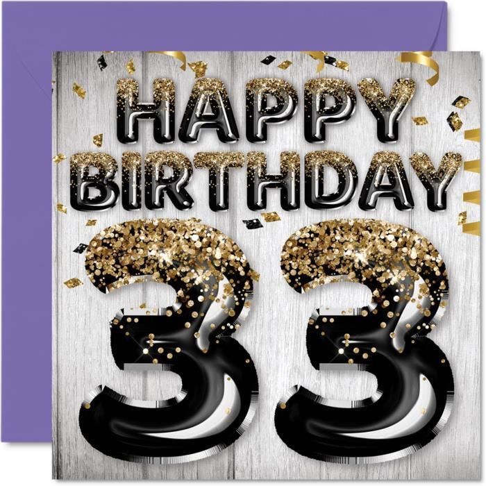 Carte d'anniversaire 33 ans pour homme Ballons à paillettes noirs et ...