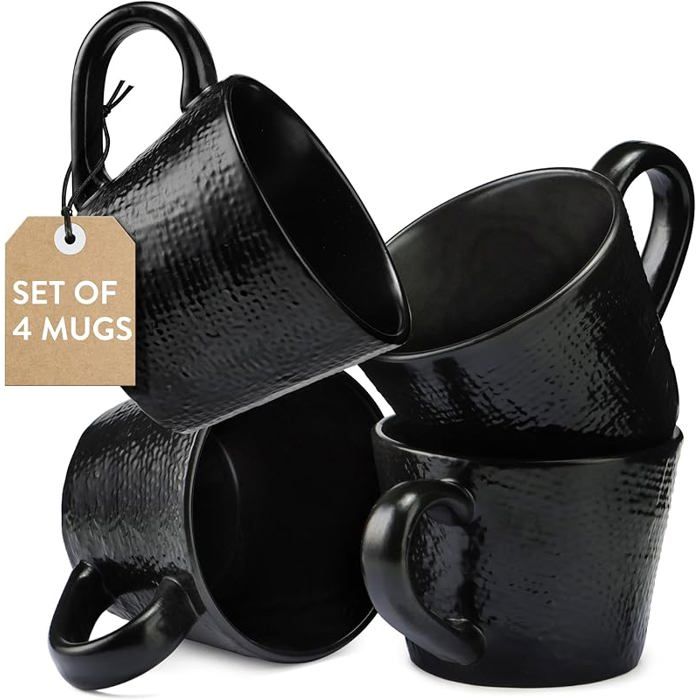 Set of 4 Coffee Cups 350 ml Stoneware Diameter 10 cm with Handle u2013 ...