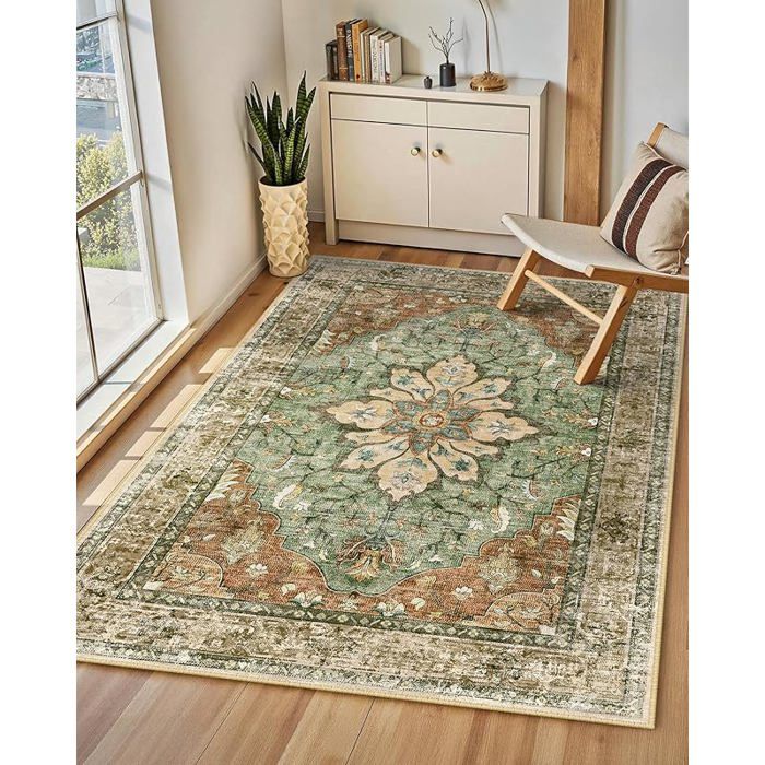 Living Room Rug Machine Washable 120 x 180 cm Vintage Low Pile Non-Slip ...