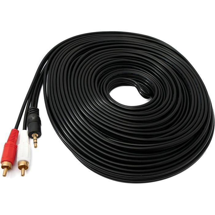 Câble Rca 2 Rca 20 M Mâle Vers Aux Jack 3,5 Mm Mâle Stéréo Av En Noir ...