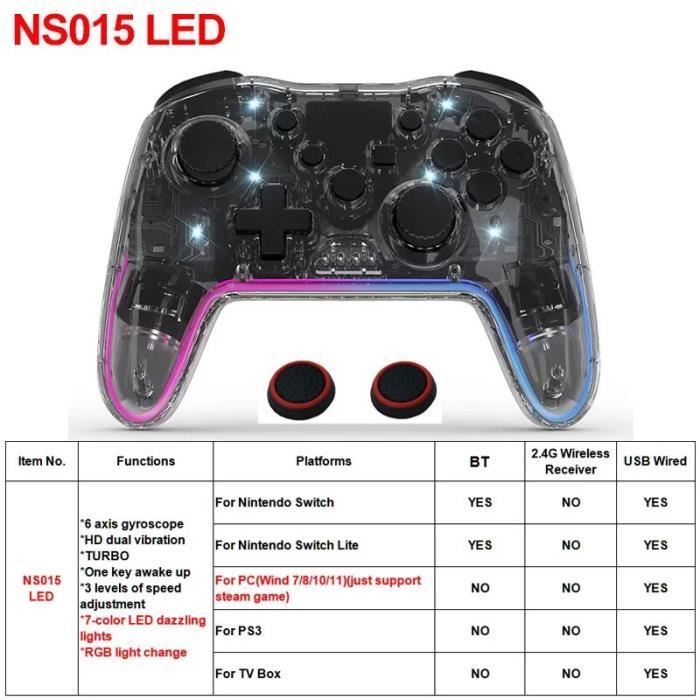 Ns015 noir - Manette sans fil transparente pour Nintendo Switch Pro ...