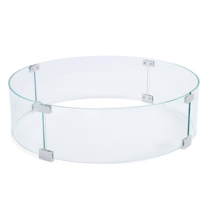 Pare-Vent pour Foyer - AKOZON - Modèle Rond - Verre Trempé - Diamètre ...