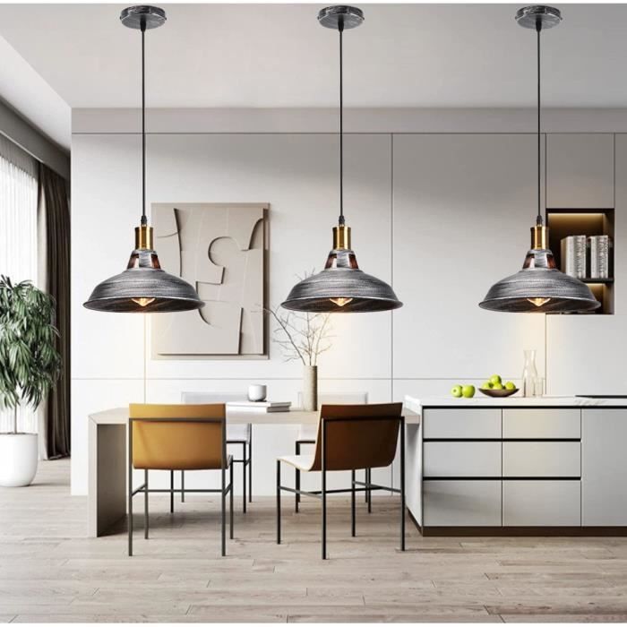 MOGOD LOT DE 3 Suspension Luminaire Industriel en Métal Argent E27 60W ...