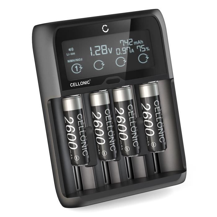 CELLONIC® 4x AA 2600mAh + Chargeur de piles AA AAA Lithium et LiFePo4 ...