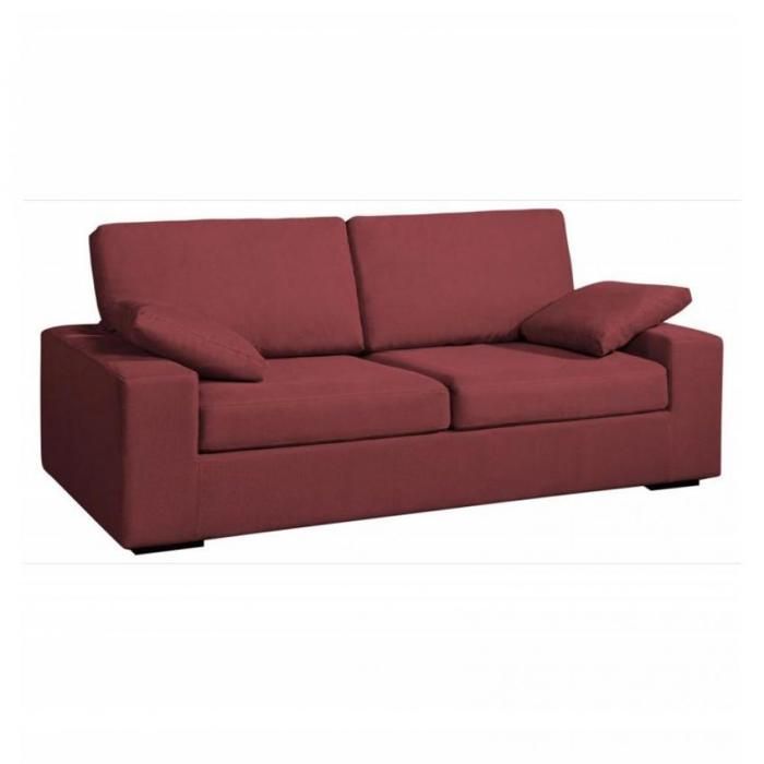 Canapé fixe NEPTUNE 3 places tissu microfibre rouge Home Spirit ...