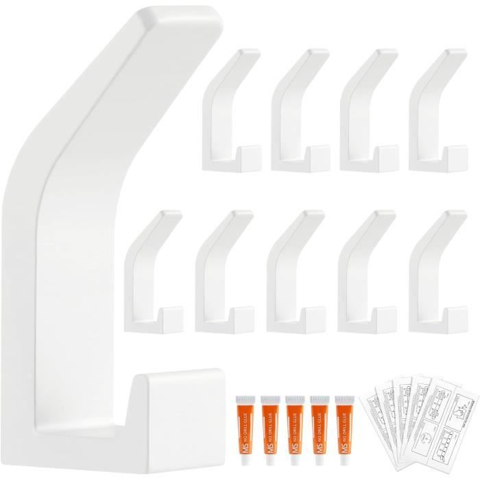 10 Pièces Crochet Adhesif Mural Blanc, Porte Serviette Salle De Bain ...