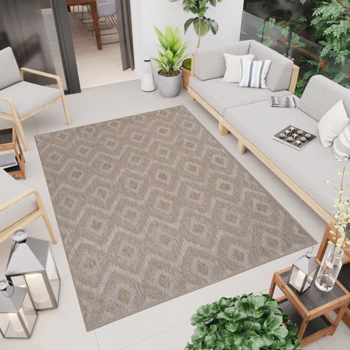 TAPISO Capri Tapis Extérieur Intérieur Cuisine Gris Marron Ethnique ...