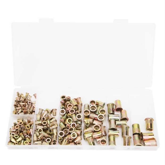 KAI-crou à rivets crous à Rivets de 225 Pièces, Assortiment d'écrous Moletés avec Filetage ...