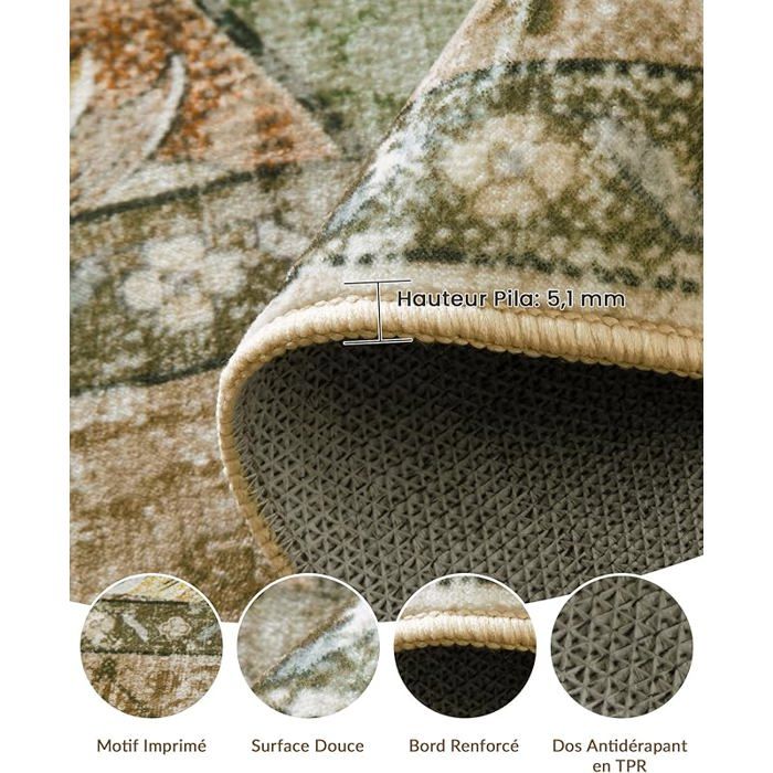 Living Room Rug Machine Washable 120 x 180 cm Vintage Low Pile Non-Slip ...