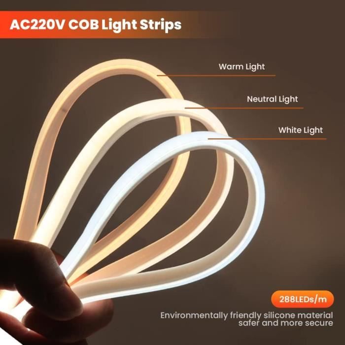 Bande Led Cob Fluo 5 M, 220 V 288 Leds-M Fcob Led, Haute Densité ...