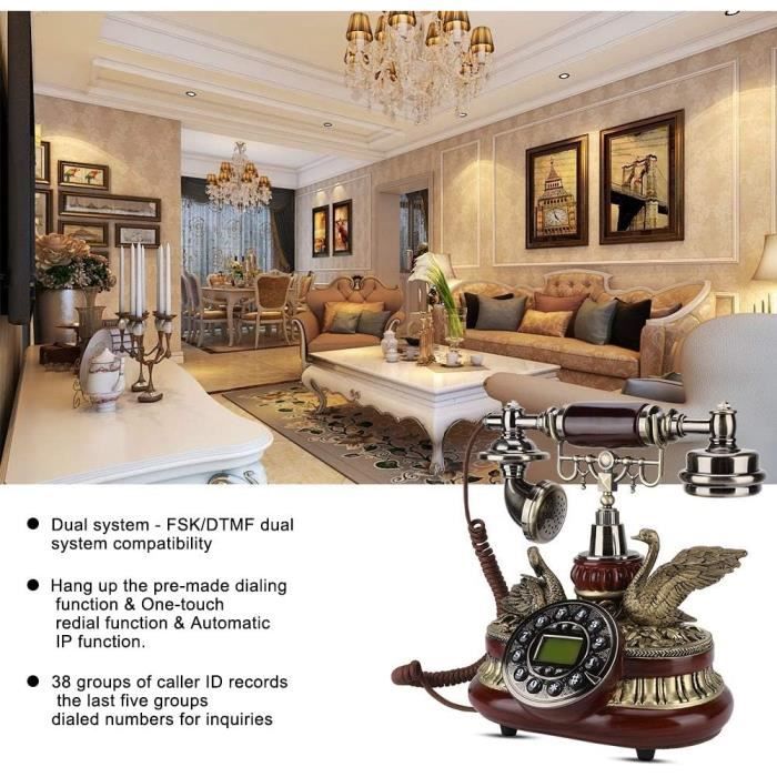 Schiuma Téléphone Filaire Rétro,Telephone Fixe À Cadran Rotatif,Téléphone Classique Avec ...