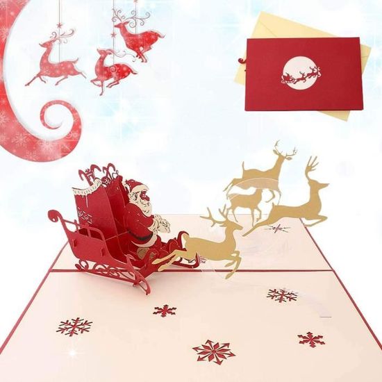 3D Carte de Noël Apparaitre père Noël Santa Elk Cartes de voeux avec ...