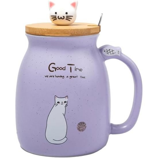 Tasse Kawaii 450Ml - Grande Tasse Chat Avec Couvercle & Cuillère - Mug ...