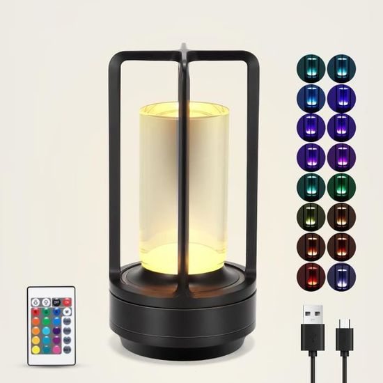 Lampe De Chevet Avec Commande Tactile, Lampe De Bureau Led Sans Fil,16 Couleurs Déclairage Rgb ...
