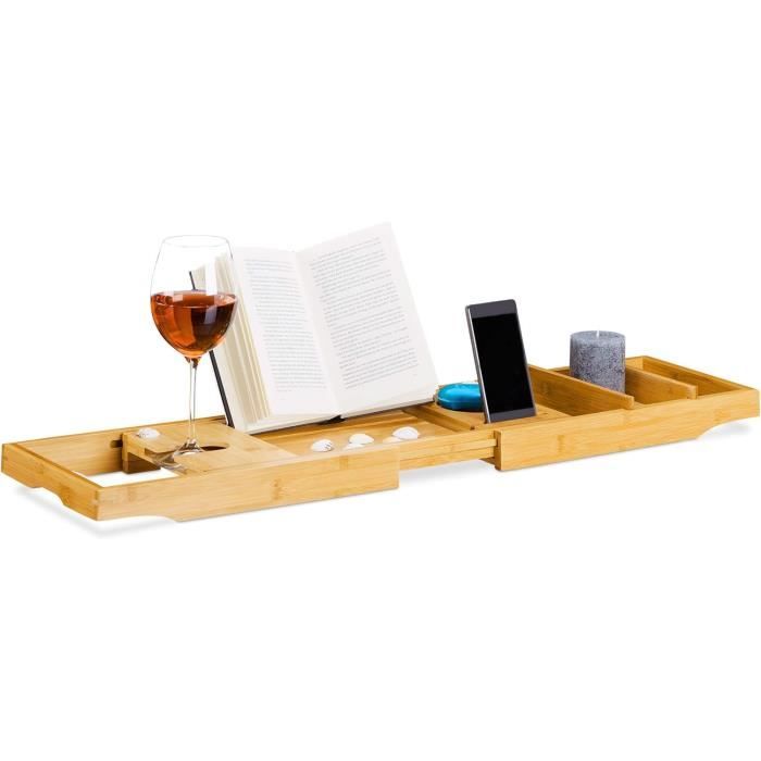 Pont de baignoire extensible en bambou tablette de bain porte-verre ...