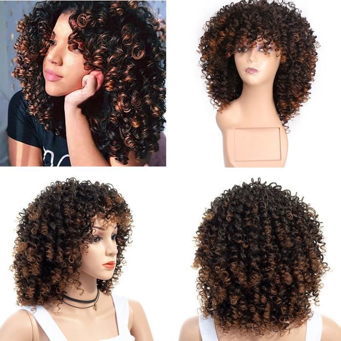 PERRUQUE hort Afro Curly Mix perruque de cheveux gris avec frange ...