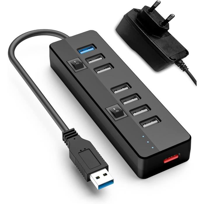 Hub Usb 3.0 8 Ports Avec Alimentation 10W (5V-2A) 1 Port Usb 3.0 + 6 ...