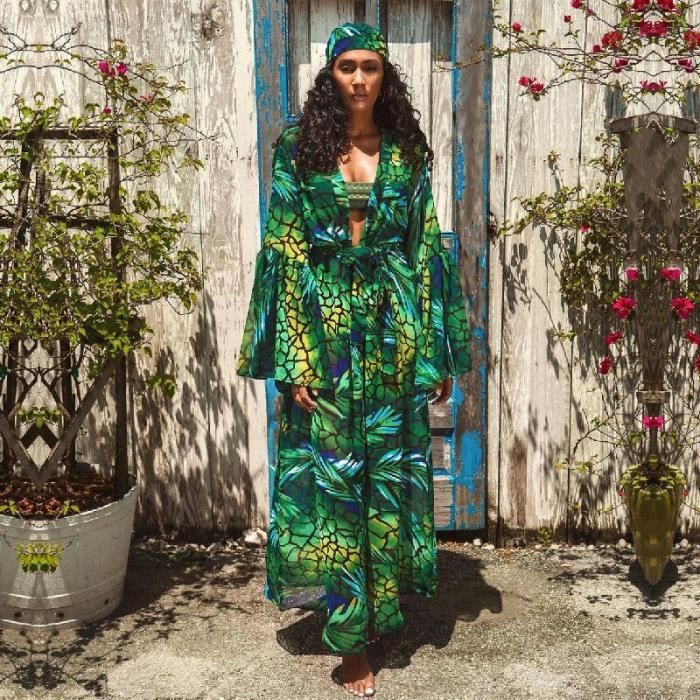 Robe,2021 Boho Imprimé Pareo Pour Bikini Camouflage Sexy Flare Manches ...