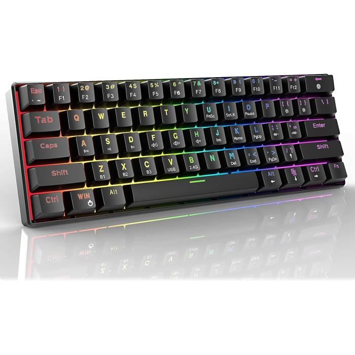 60 % Clavier De Jeu Mécanique, 61 Touches Rvb Rétro-Éclairage Led 2,4 G ...