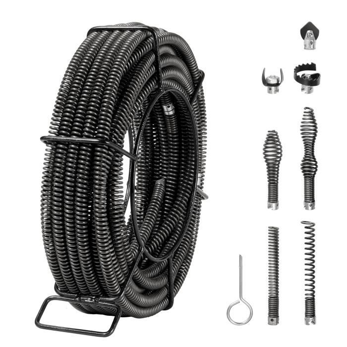 Câble de nettoyage de canalisations-VEVOR-20 m x 16 mm,7 coupeurs pour ...