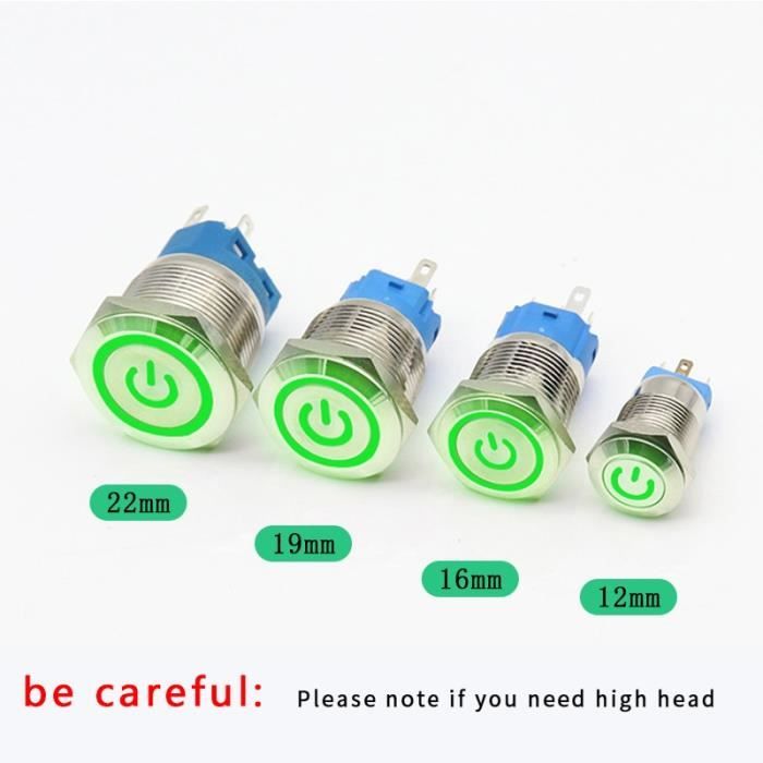 Bouton poussoir - Green Power - LED-Momentary self-reset - 100-240V - 22mm - Métal étanche ...