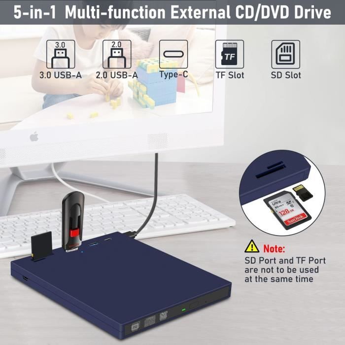 Lecteur DVD-ROM CD-ROM CD-RW VCD Externe, Graveur DVD-CD USB 3.0 et ...