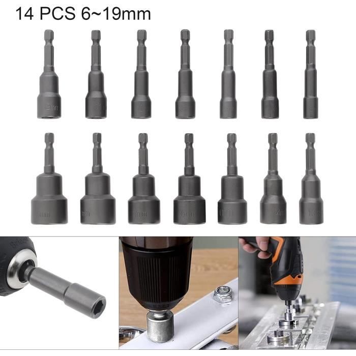 14 Pièces Douille Visseuse 6-19Mm - Adaptateur Embout, Douille Hexagonale Magnétique, Hexagonal ...