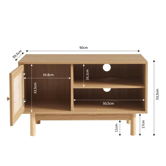 Meuble tv HELENA effet chêne et cannage rotin 90cm - Bois - Cdiscount ...