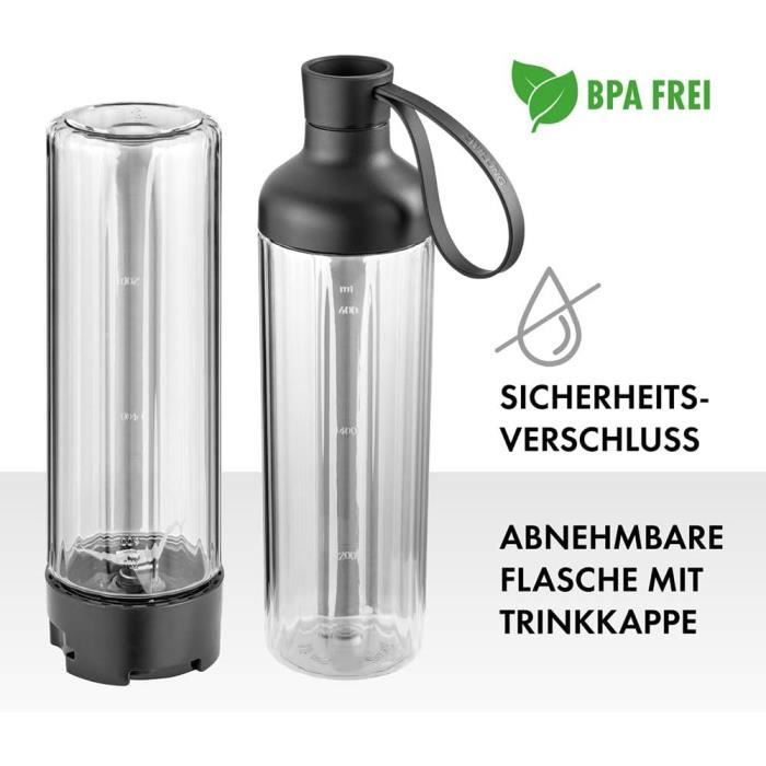 Mixeur Blender Smoothie Maker + Gourde Avec Bouchon 600 Ml 300 W Acier Inoxydable-Plastique Noir ...