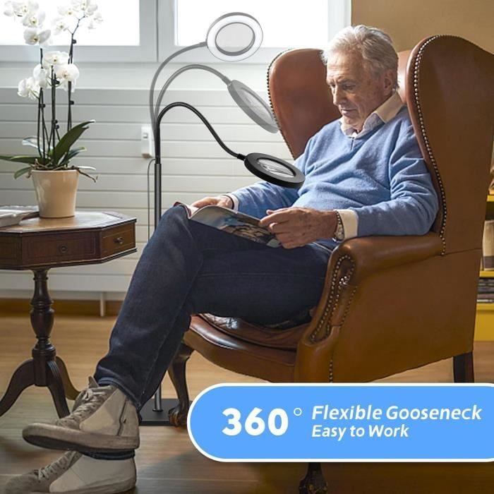 2 En 1 Loupe De Lecture Avec Lumière Et Support, 5X Et 10X Lampe Loupe Sur Pied Avec 72 Led De ...