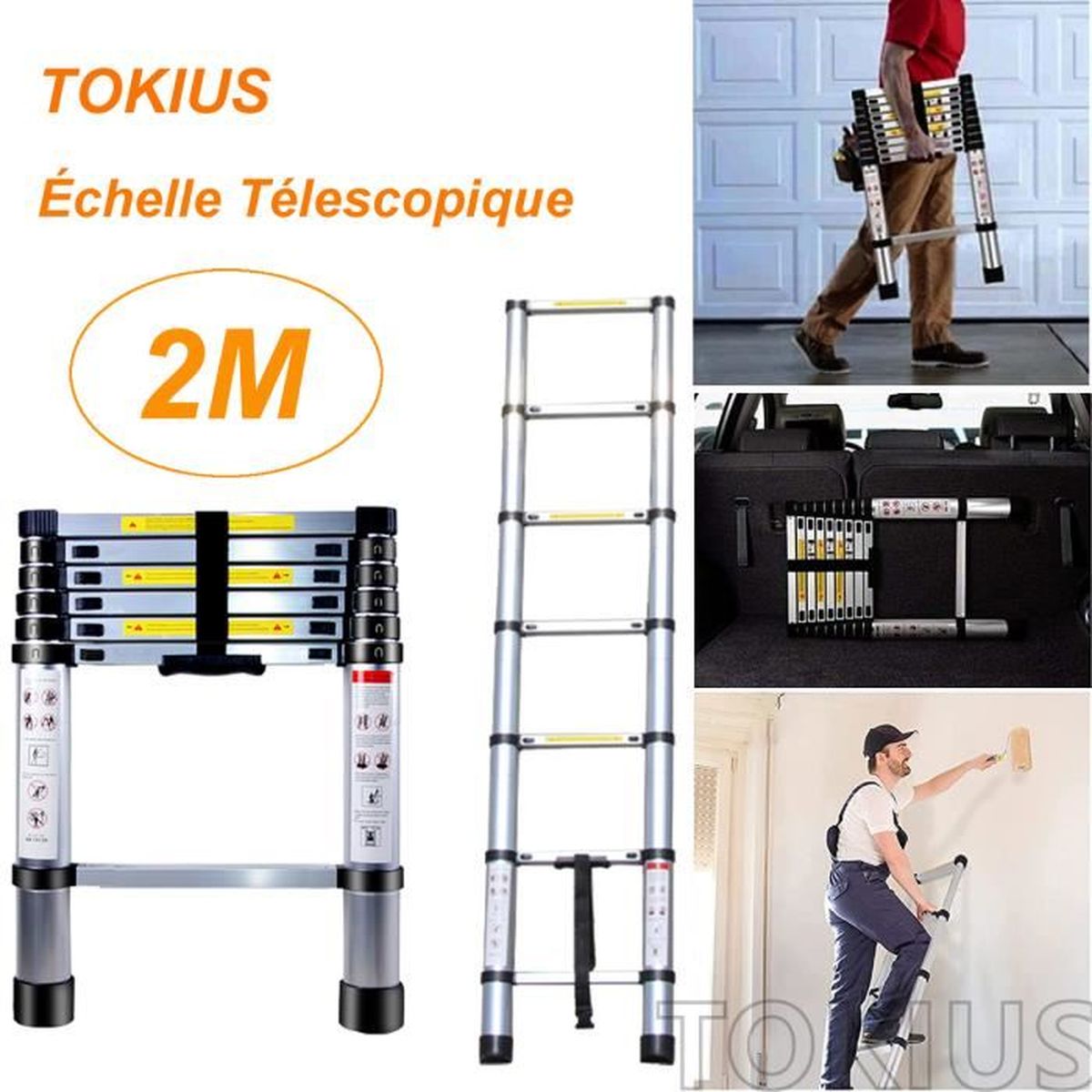 TOKIUS 2M Échelle Télescopique en Aluminium Echelle Pliante ...
