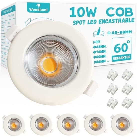 Spots encastrés LED 6X pour plafond, 10W ultra minces, blanc chaud ...