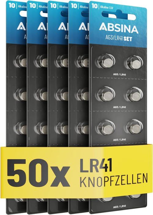 50x Pile LR41 AG3-1,5V Alcaline étanche avec Longue durée-LR736/L736/G3 ...