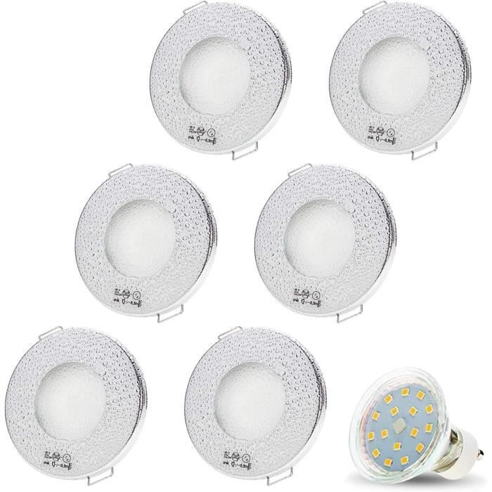 XimstF Lot de 6 spots encastrables Aqua Slim 230 VChrome avec LED 4W blanc froid avec douille ...