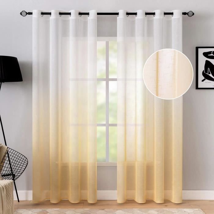Miulee Lot De 2 Voilages Rideaux Dégradé À Oeillet Tissu Lin Imitation ...