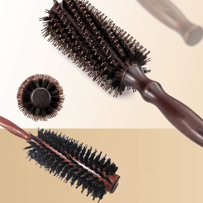 Brosse ronde avec manche en bois, brosse de coiffage pour cheveux ...