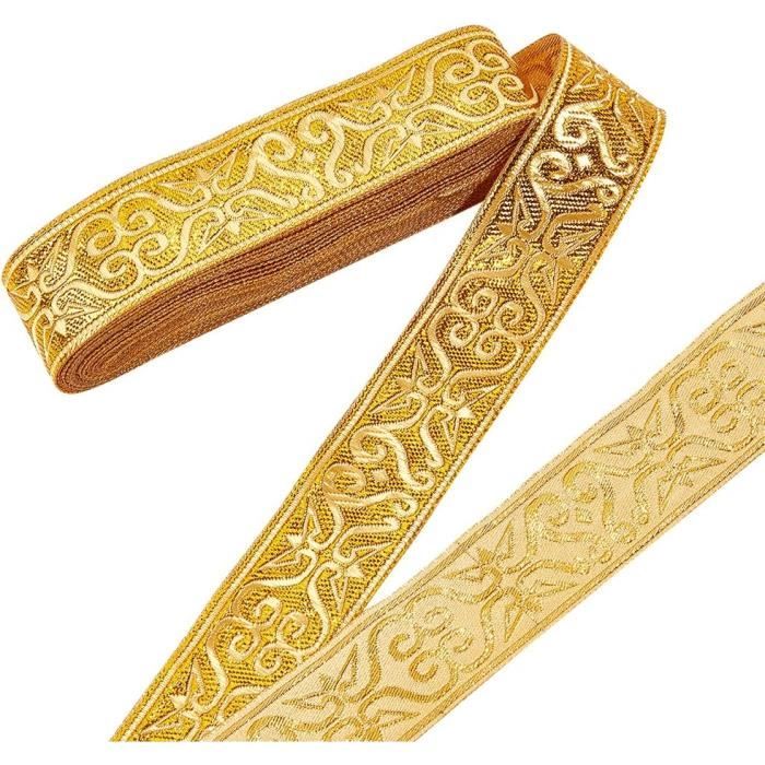 7M Garniture De Ruban Jacquard Doré, 3.3Cm Large Boho Tissé Garniture ...