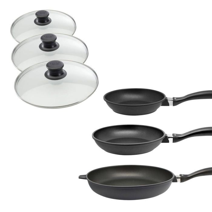 Set de 3 poêles 24 cm 28 cm et 32 cm et couvercles Elo Alucast - Cdiscount Maison