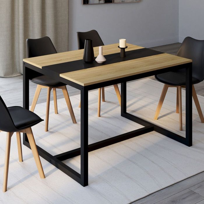 IDMARKET Table à manger rectangle DOVER 6 personnes bande centrale ...