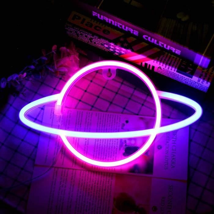 Planet Neon Light, Blue Pink Planet Neon Signs Light Up Art Wall Decor ...