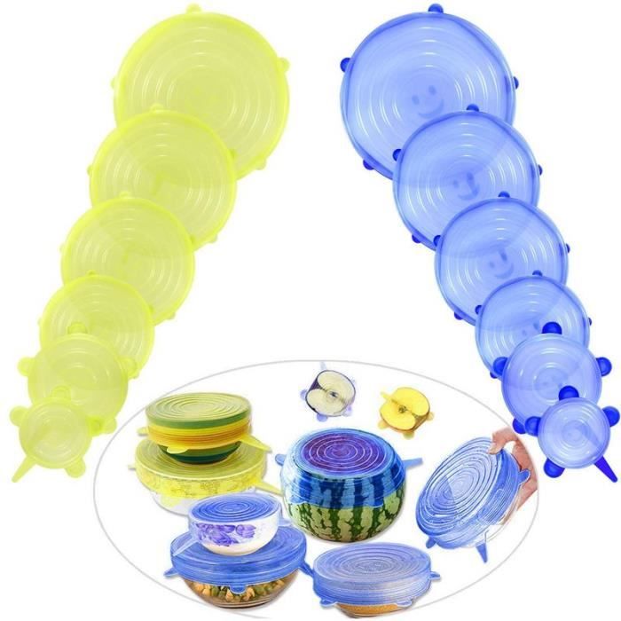 Couvercle Silicone Alimentaire, 12pcs Stretch Réutilisable Couvercles ...