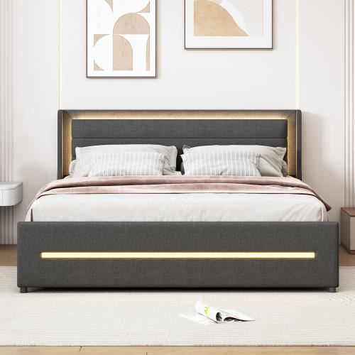 Lit double capitonné avec éclairage LED à couleurs changeantes,avec ...