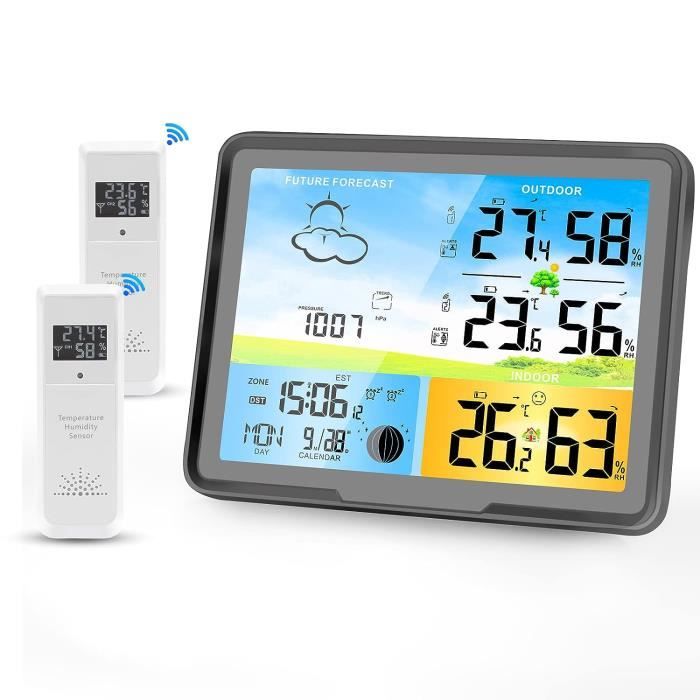 Station Météo Sans Fil Avec 2 Capteurs Extérieurs, Horloge Radio Dcf Réveil Intérieur Et ...